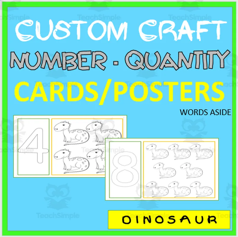 NUMBER AND QUANTITY CUSTOM CARDS | COLOR TRACE | DInosaur by Teach Simple