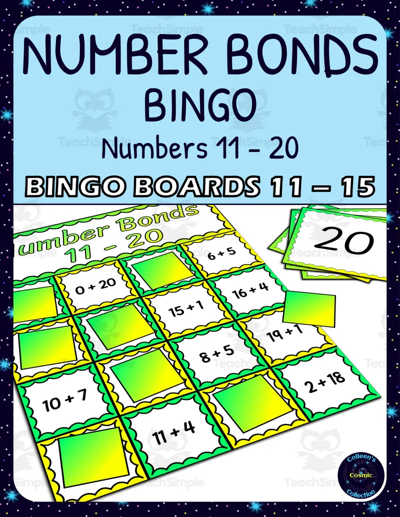Number Bonds 11-20 Bingo - Boards 11-15 by Teach Simple