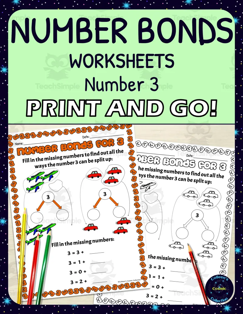 Number Bonds for 3 Worksheets by Teach Simple