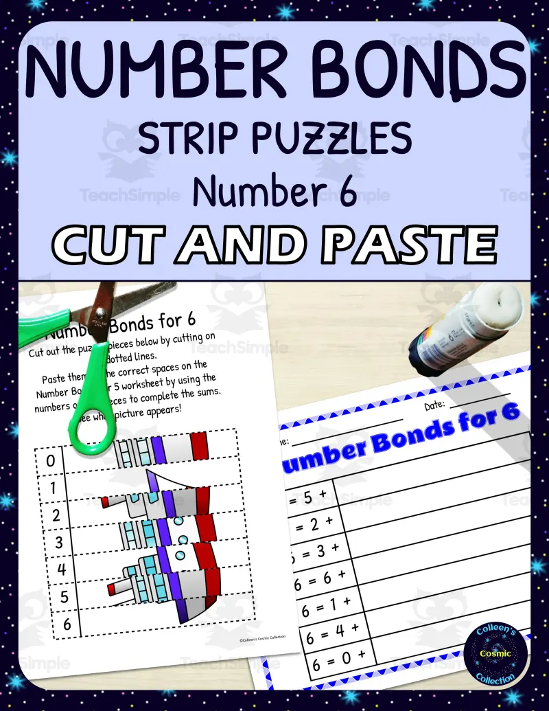 Number Bonds for 6 Practice - Cut and Paste Strip Puzzle by Teach Simple