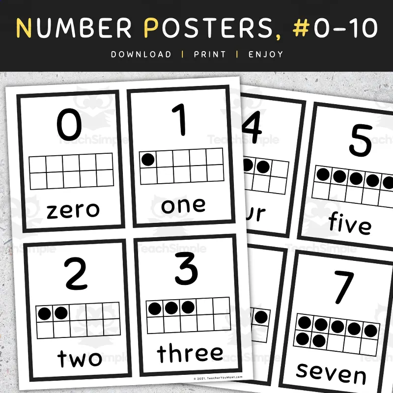 Number Flash Cards 0-10: Ten Frames, Number Posters, Classroom Decor by ...