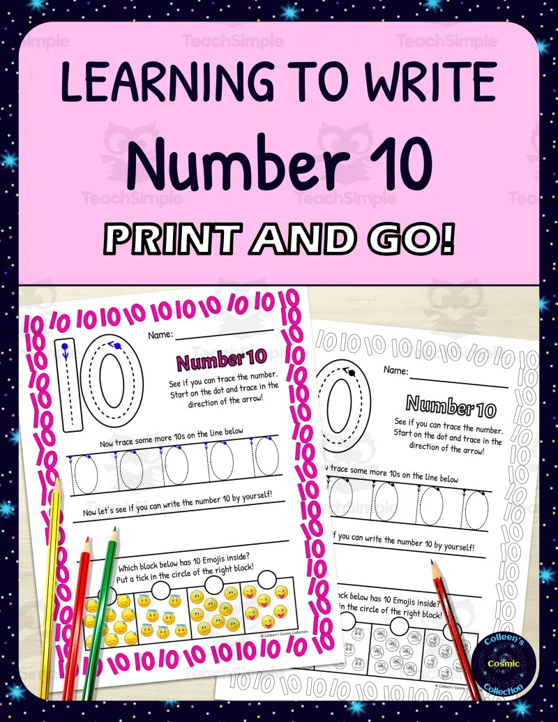 Number Formation Practice Worksheets - Learning to Write Number 10 by ...