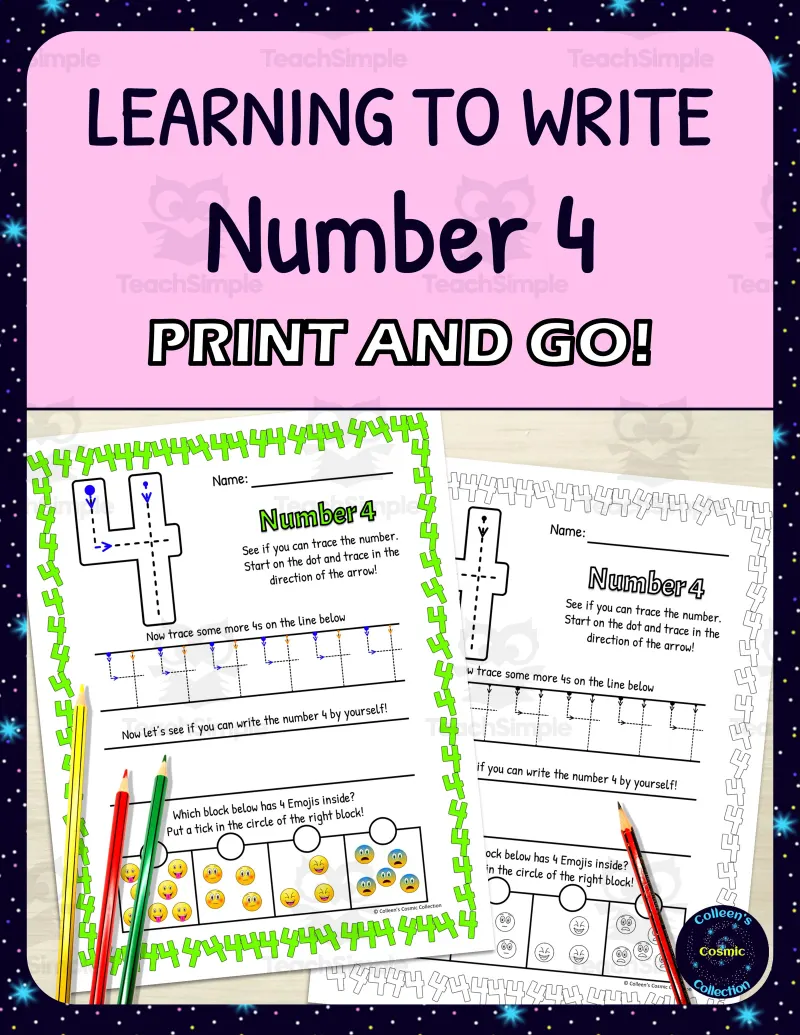 Number Formation Practice Worksheets - Learning to Write Number 4 by ...