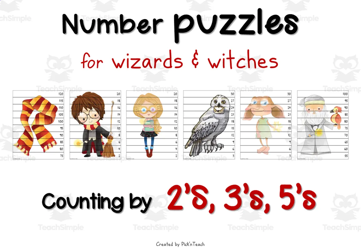 NUMBER PUZZLES for wizards - counting by 2s, 3s, 5s by Teach Simple
