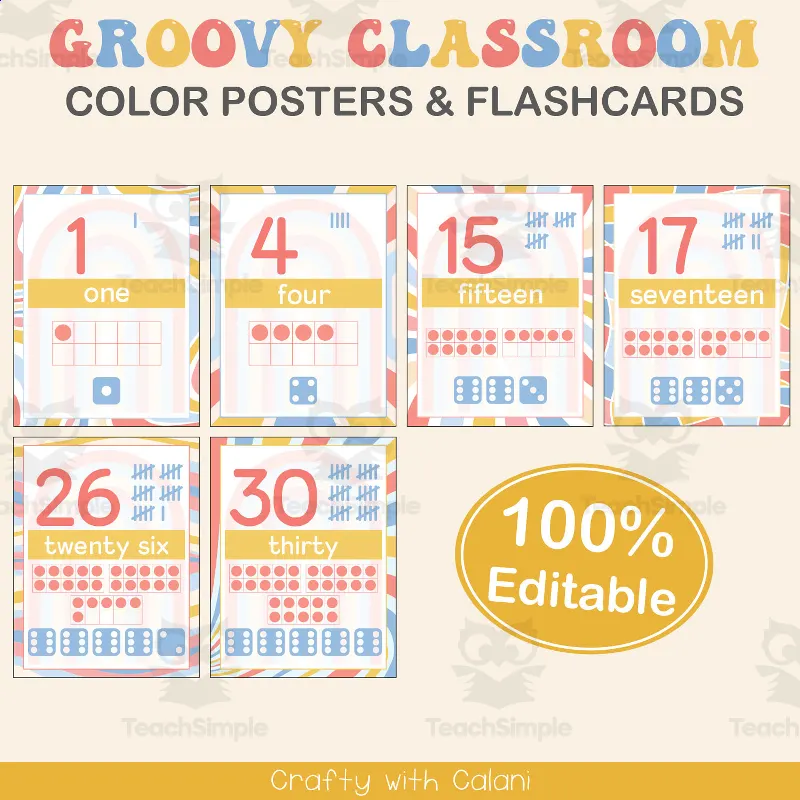 Number Recognition Math Poster in Pastel Groovy Theme - 100% Editable ...