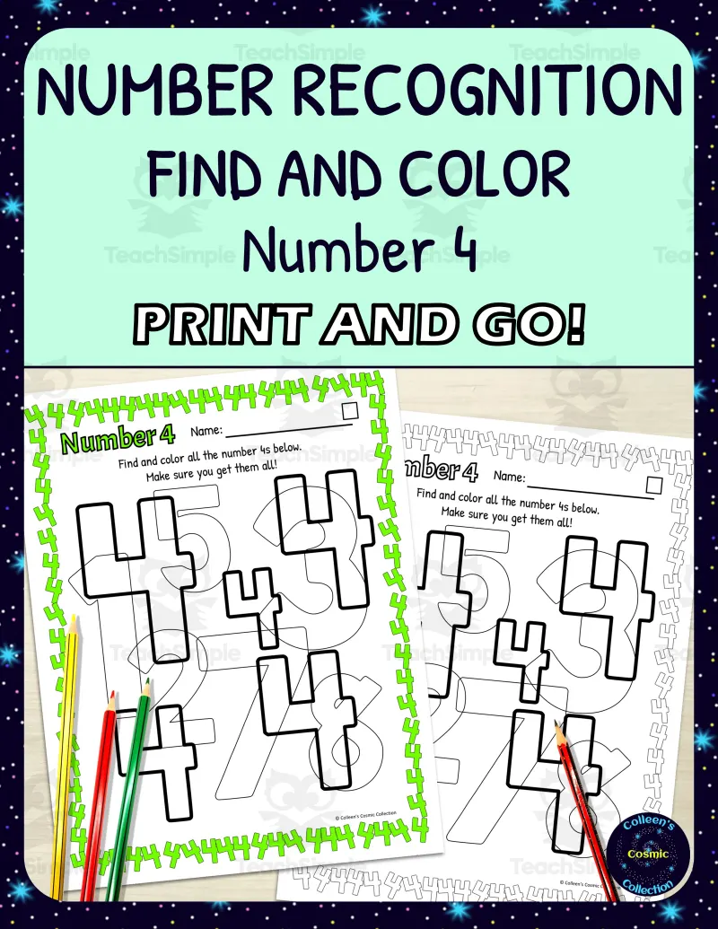 Number Recognition Worksheets - Number 4 - Find and Color Activities ...