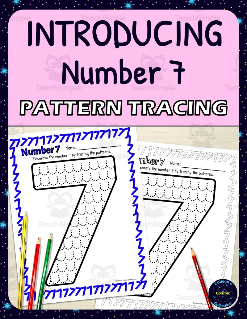 Number Recognition Worksheets | Pattern Tracing Activity | Number 7 by ...