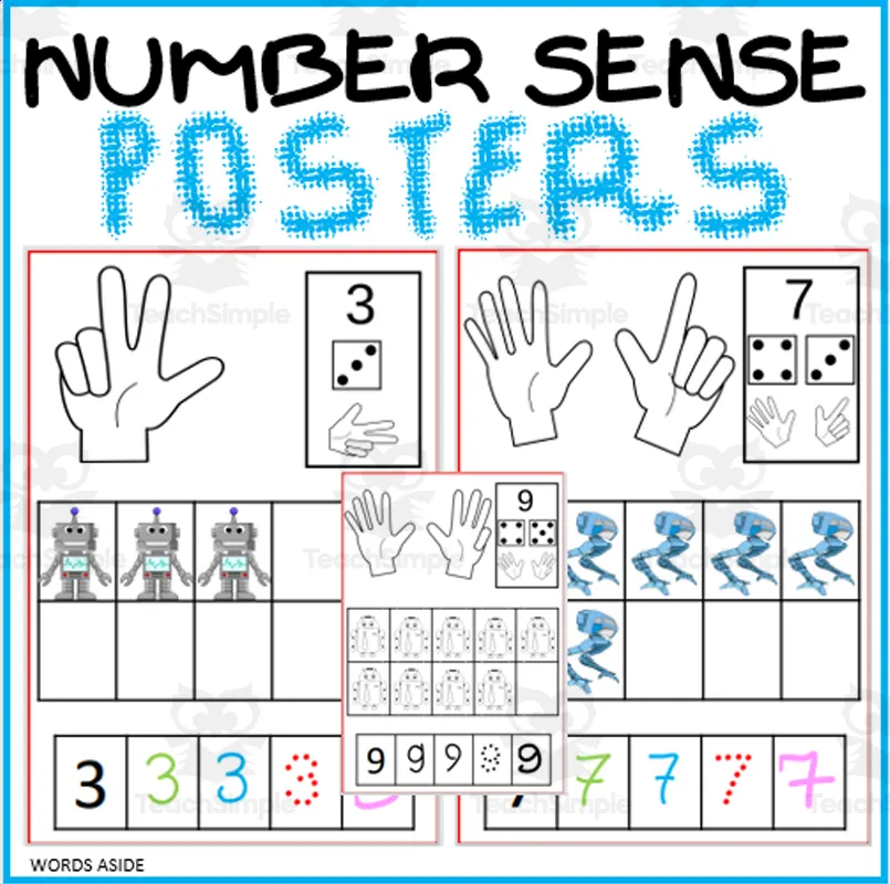NUMBER SENSE 1-10 POSTER MATS | robots by Teach Simple