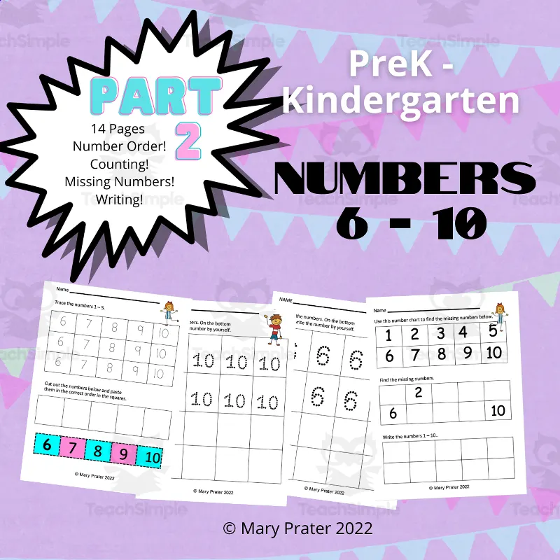 Numbers 6-10 Practice Worksheet Pack by Teach Simple