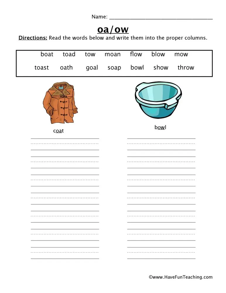 OA OW Worksheet by Teach Simple