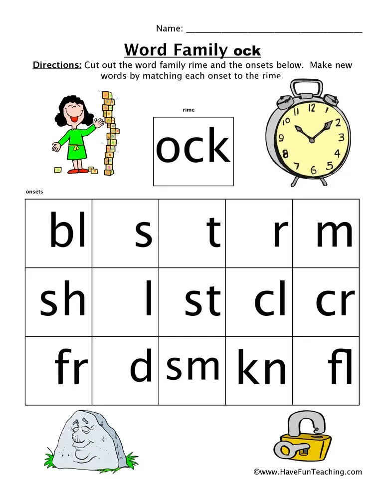 OCK Word Family Worksheet by Teach Simple