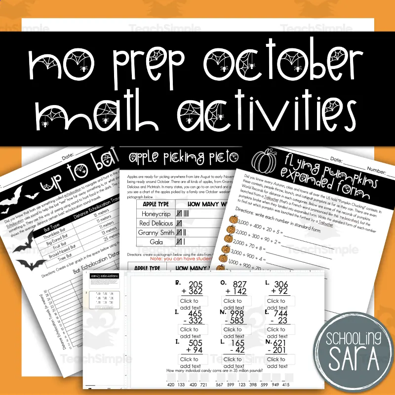 October No Prep Math Activities by Teach Simple