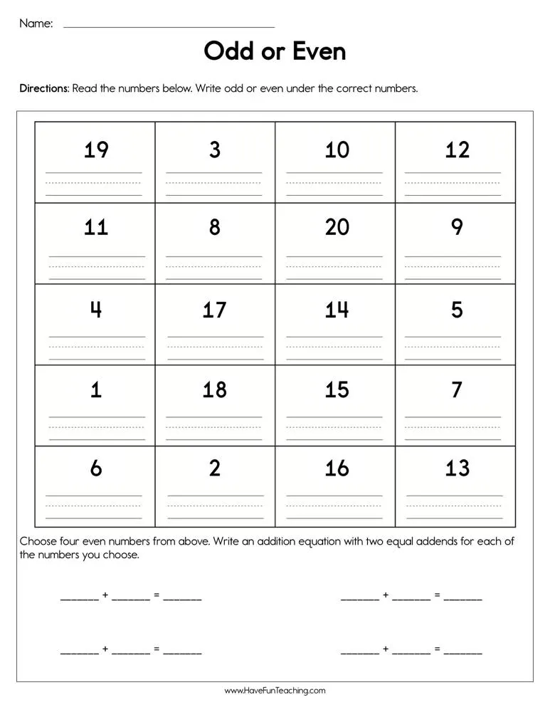 Odd or Even Worksheet by Teach Simple