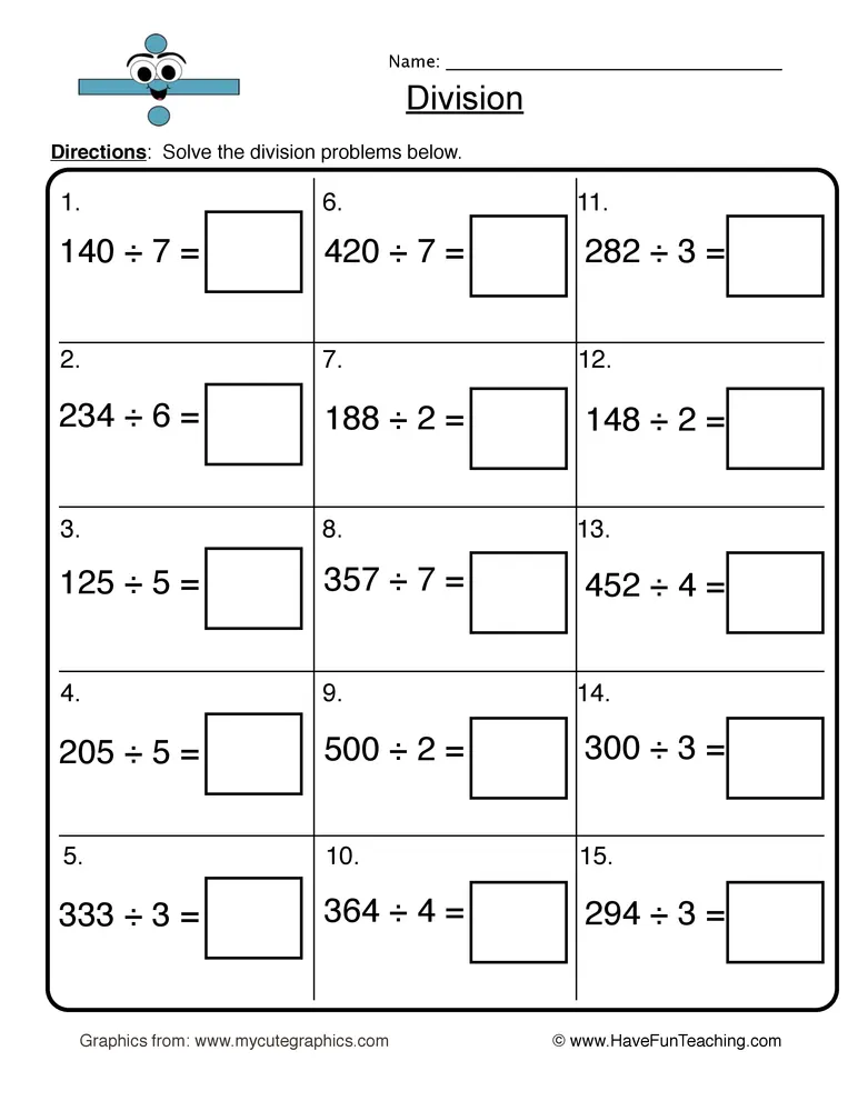 One Digit Divisor Division Worksheet by Teach Simple