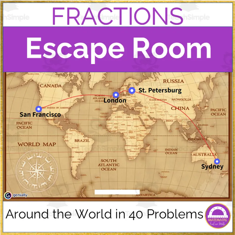 Operations with Fractions Escape Room | Around the world in 40 Problems ...