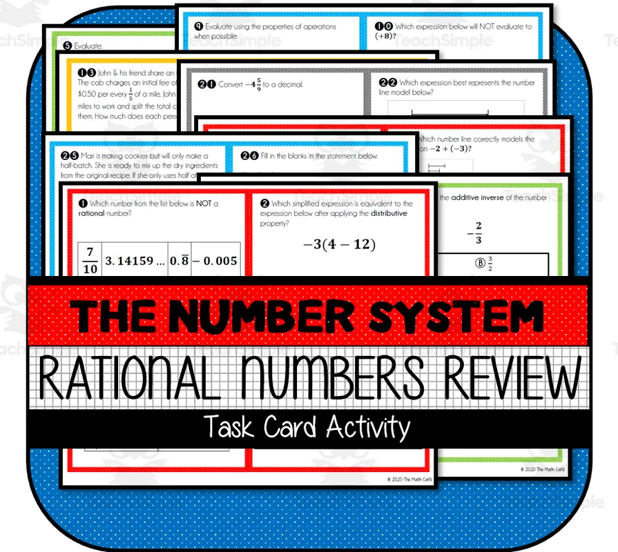 Operations with Rational Numbers Unit Review TASK CARDS by Teach Simple