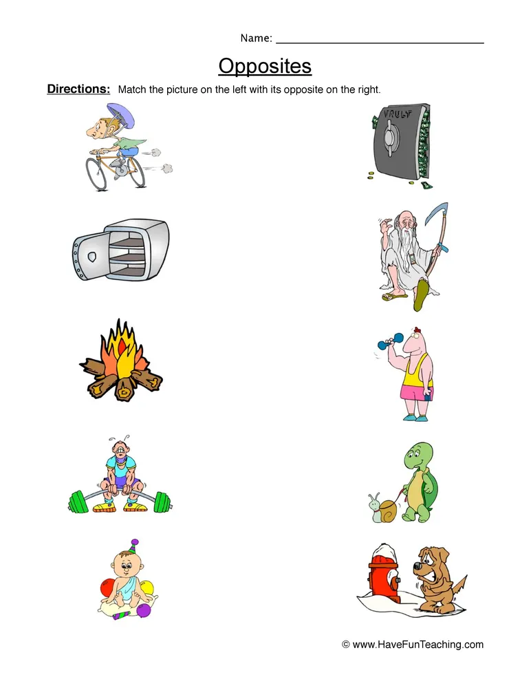 Opposites Matching Worksheet by Teach Simple