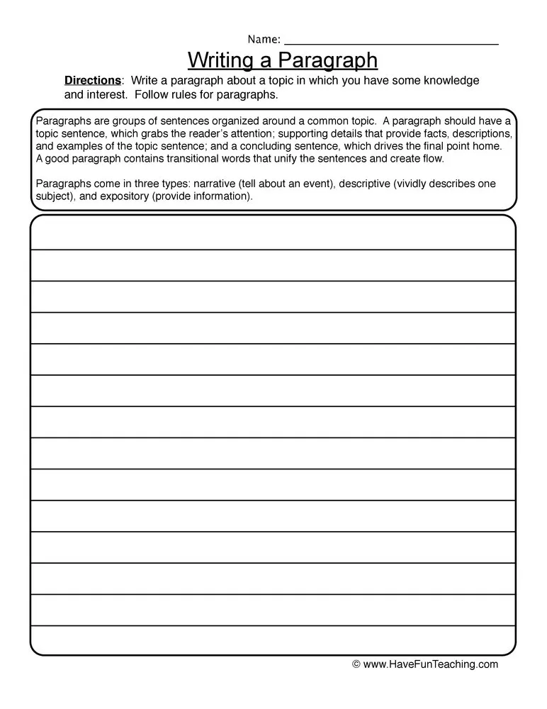 Organizing Writing Paragraphs Worksheet by Teach Simple