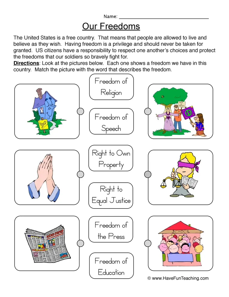 Our Freedoms Worksheet by Teach Simple
