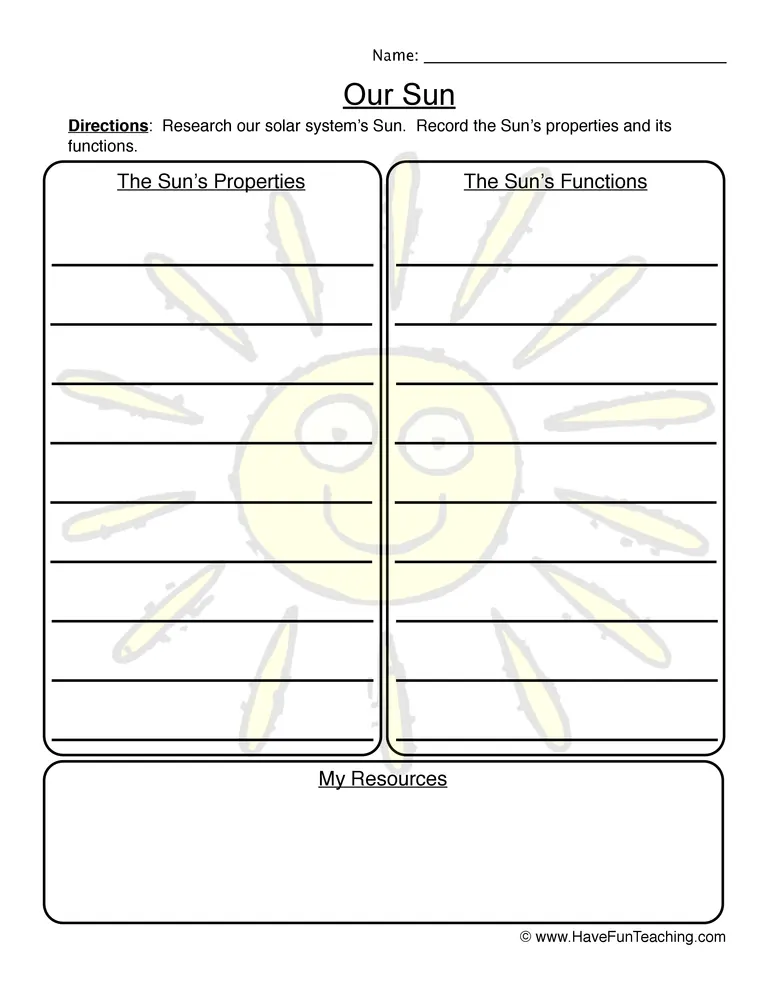 Our Sun Worksheet by Teach Simple