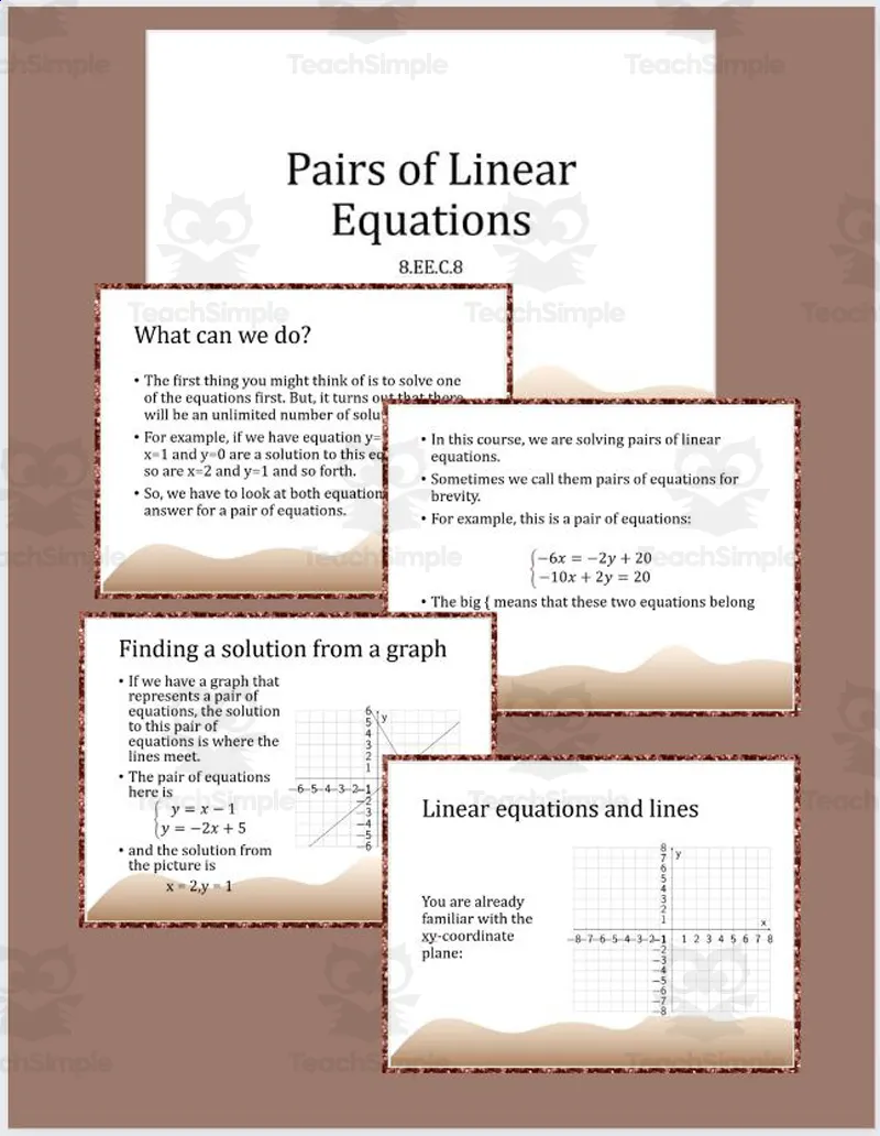Pairs of Linear Equations Editable PowerPoint 8.EE.C.8 by Teach Simple