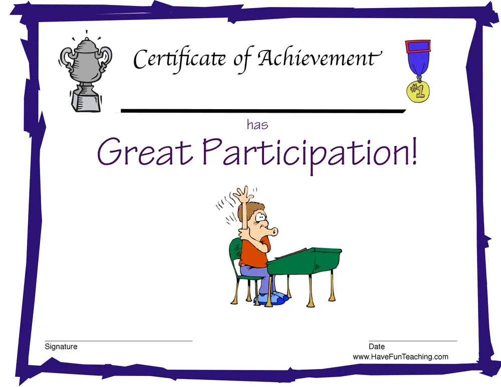 Participation Reward Certificate for Boys by Teach Simple