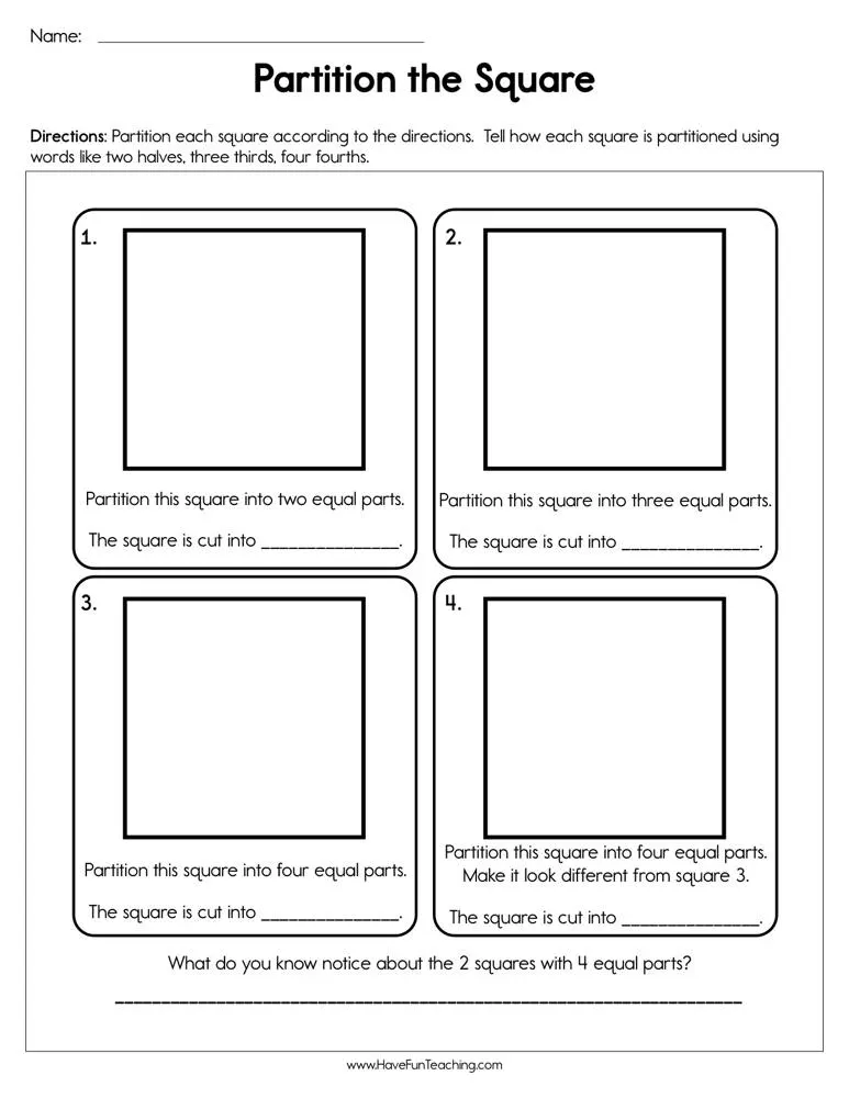 Partition the Square Worksheet by Teach Simple