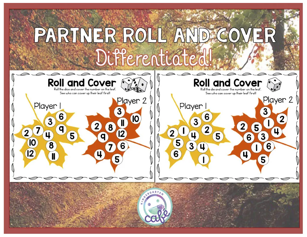 Partner Roll and Cover Game: Leaf Themed | Differentiated Math Activity ...