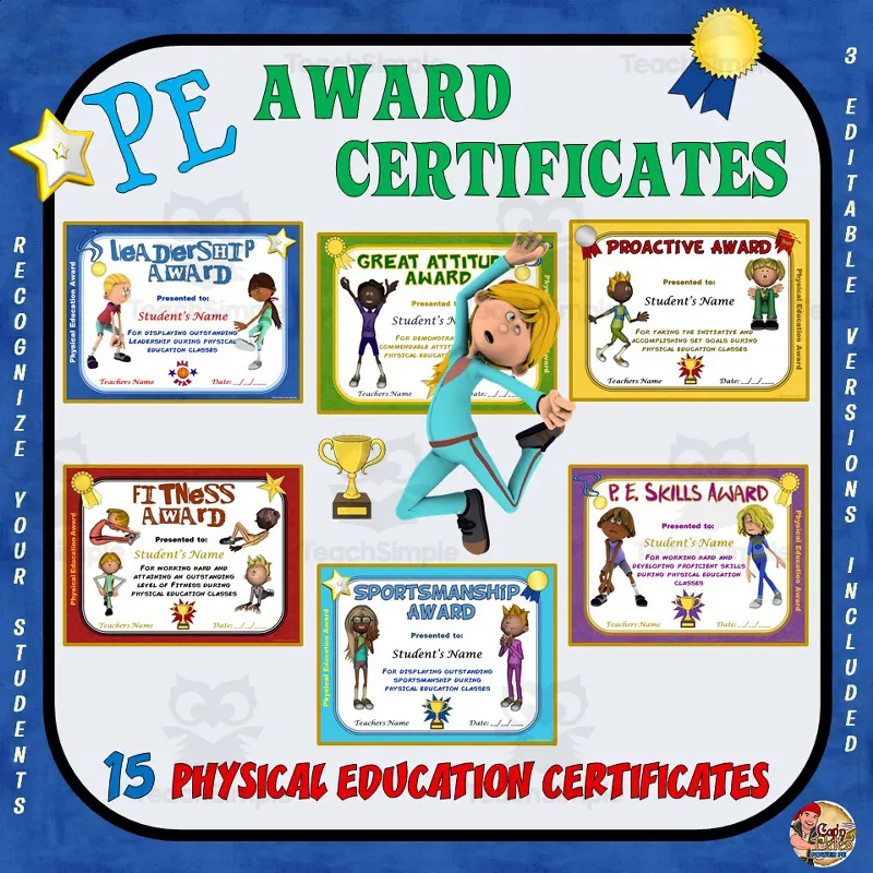 PE Award Certificates by Teach Simple