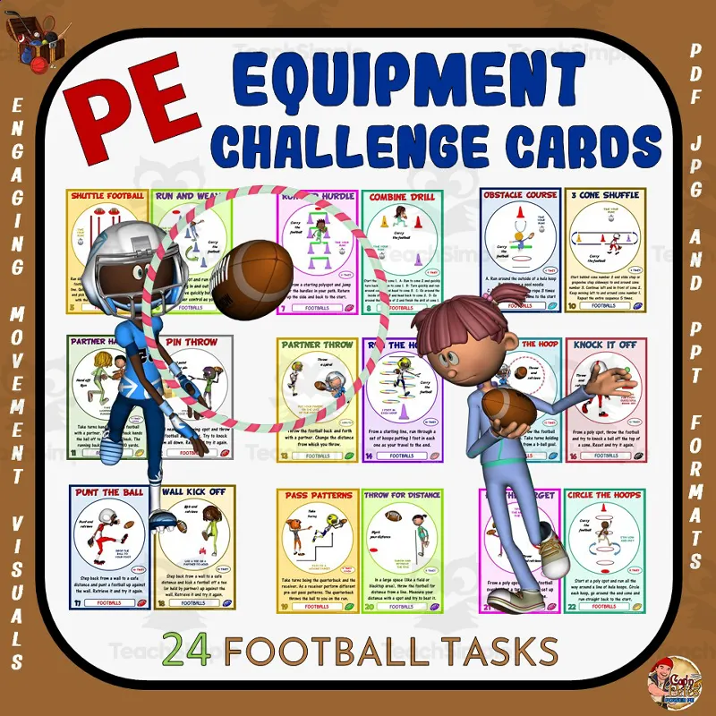PE Equipment Challenge Cards: Football Tasks by Teach Simple
