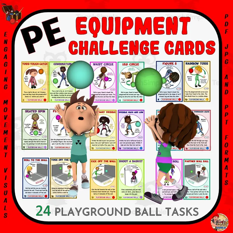PE Equipment Challenge Cards: Playground Ball Tasks by Teach Simple