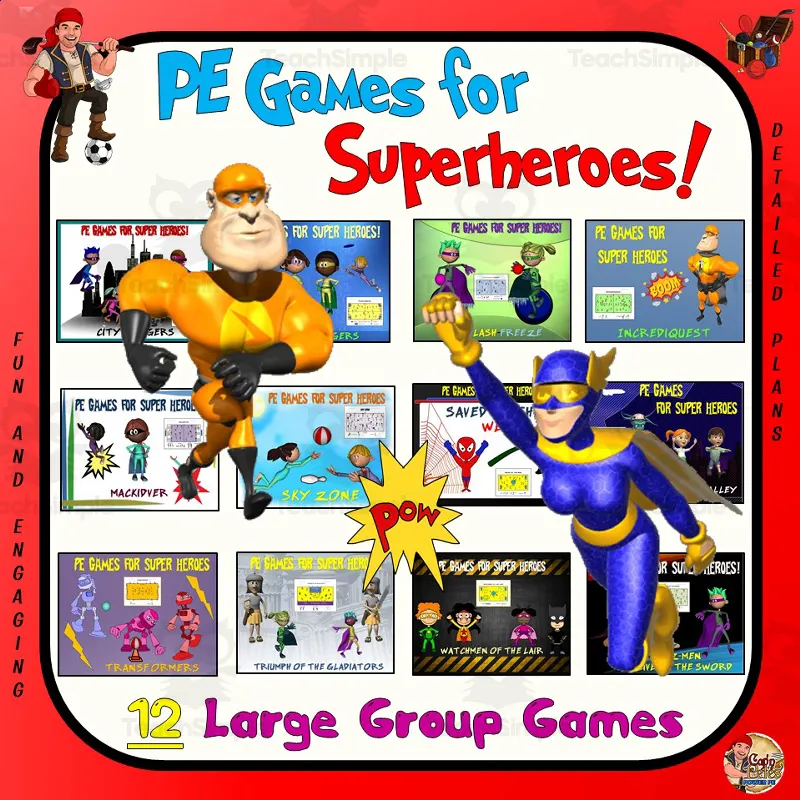 PE Games for Superheroes | 12 Large Group Games by Teach Simple