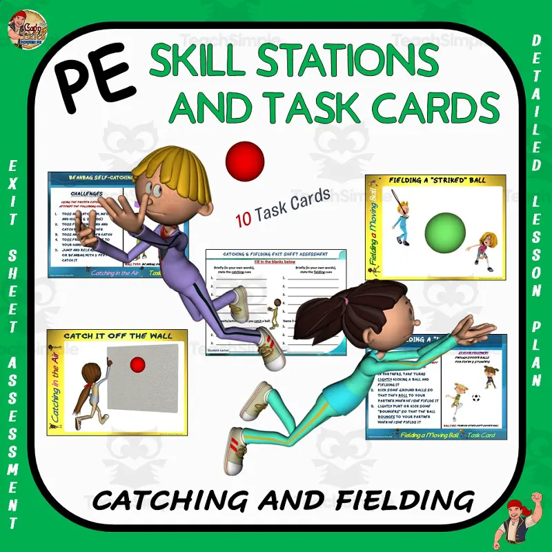 PE Skill Stations + Task Cards: Catching and Fielding by Teach Simple