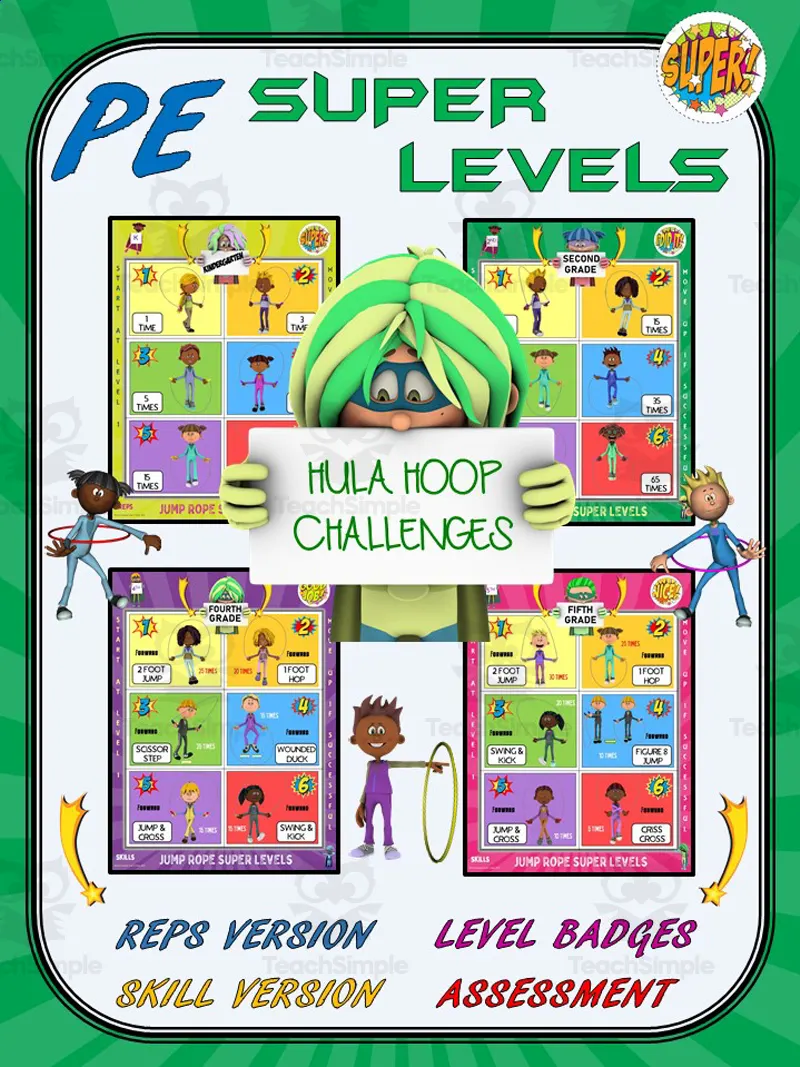 PE Super Levels - Hula Hoop Challenges by Teach Simple
