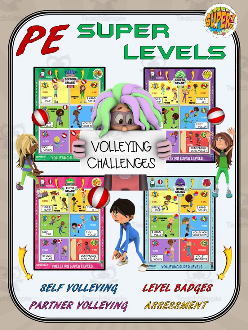 PE Super Levels - Volleying Challenges by Teach Simple