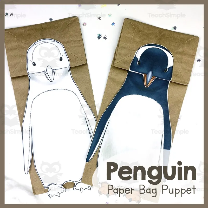 Penguin | Paper Bag Puppet | Animal Craft by Teach Simple
