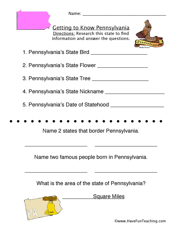 Pennsylvania Worksheet by Teach Simple