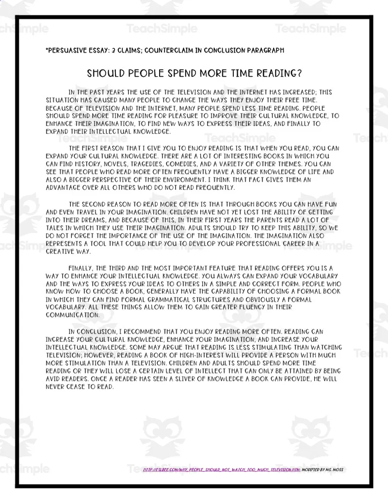 Persuasive Essays Handout by Teach Simple