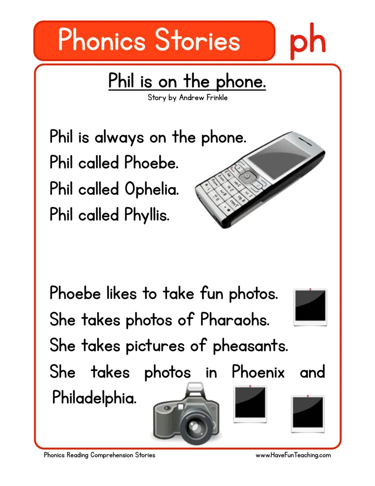 Phil is on the Phone PH Phonics Stories Reading Comprehension Worksheet ...