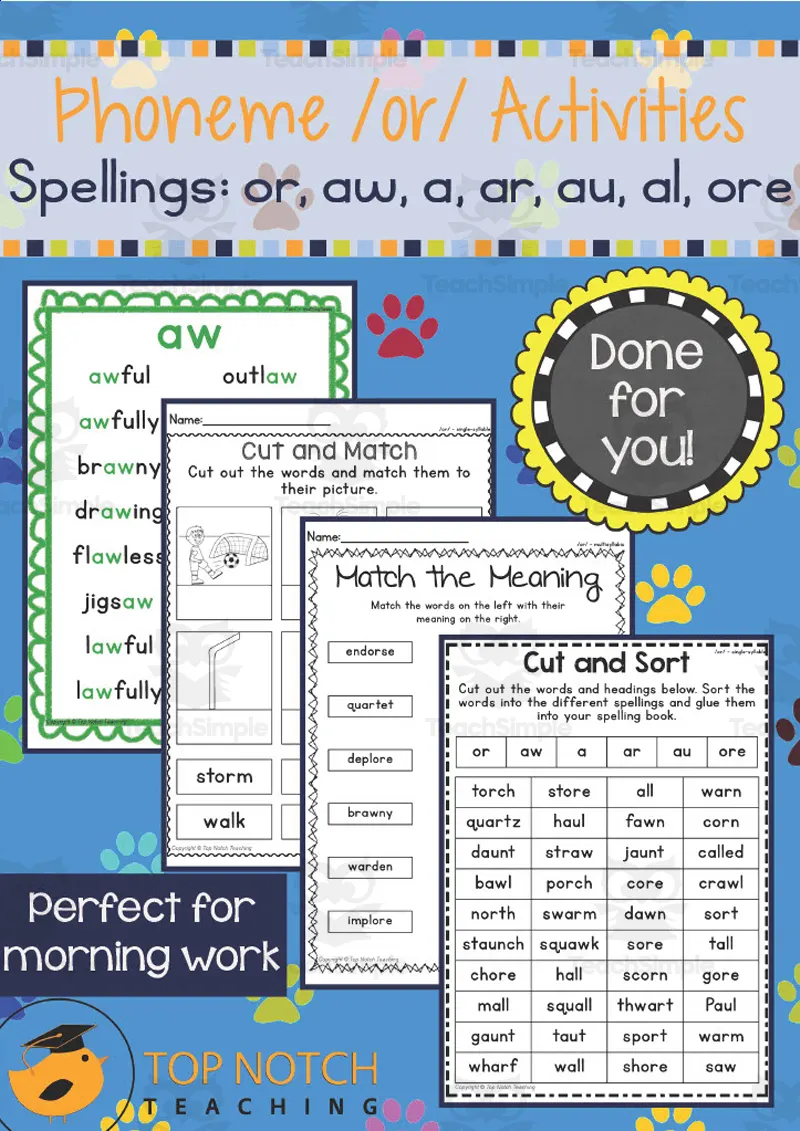 Phoneme /or/ Activity Packet by Teach Simple