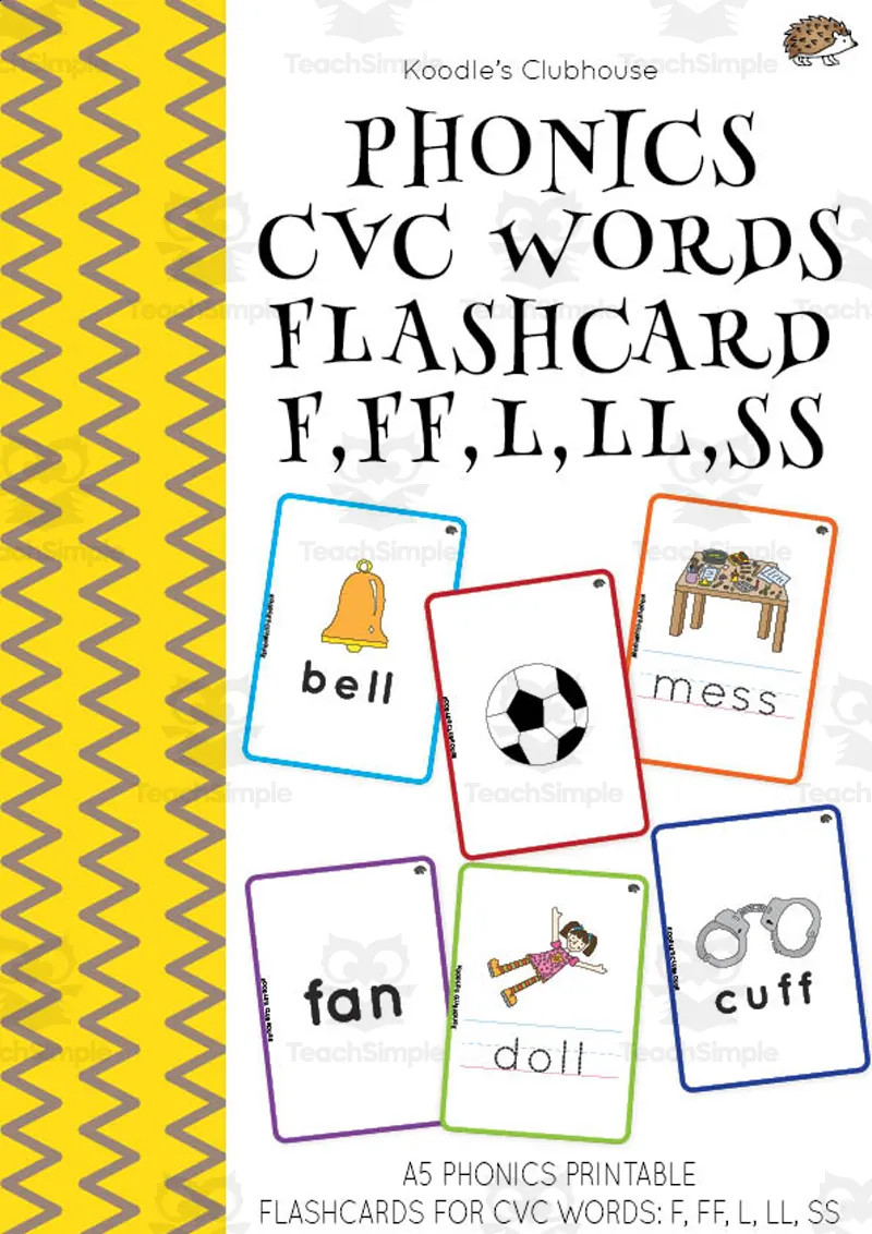 Phonics CVC Words Flashcard F, FF, L, LL, SS by Teach Simple