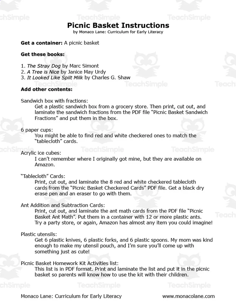 Picnic Basket Homework Kit by Teach Simple