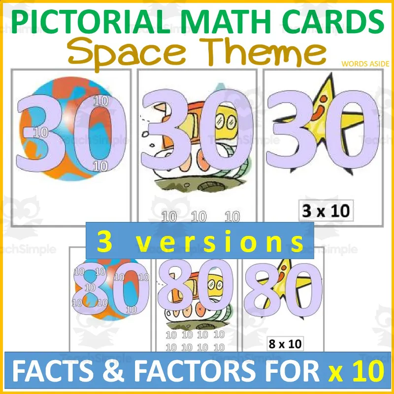 Pictorial Math Multiplication Flashcards | SPACE x10 by Teach Simple