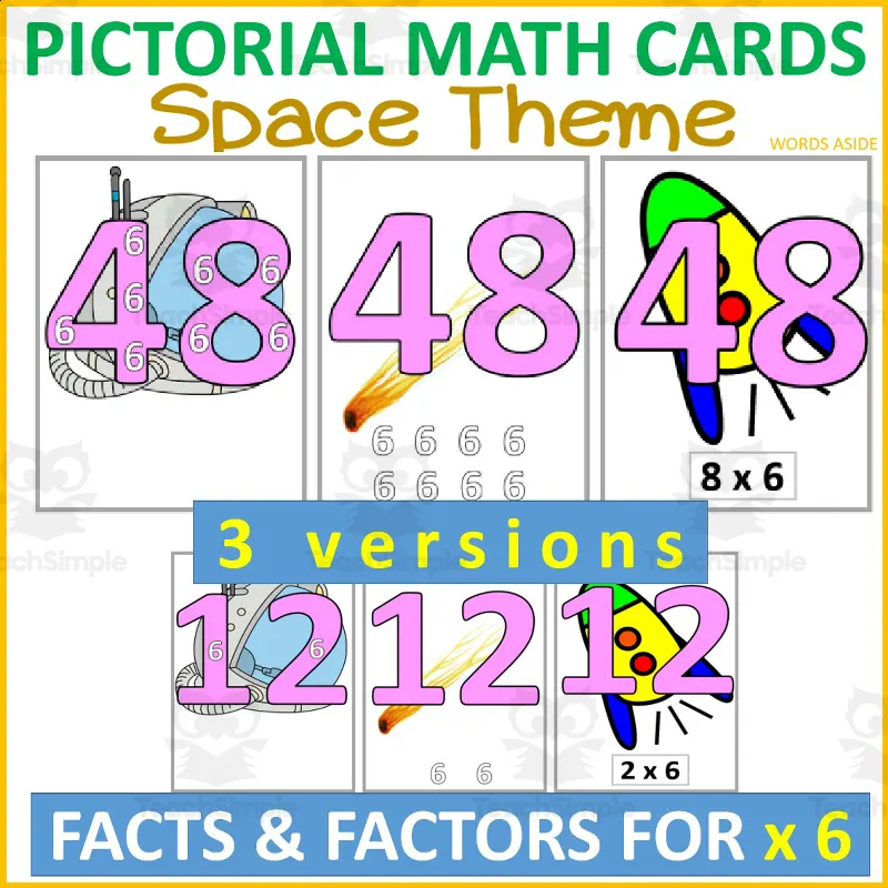 Pictorial Math Multiplication Flashcards | SPACE x6 by Teach Simple
