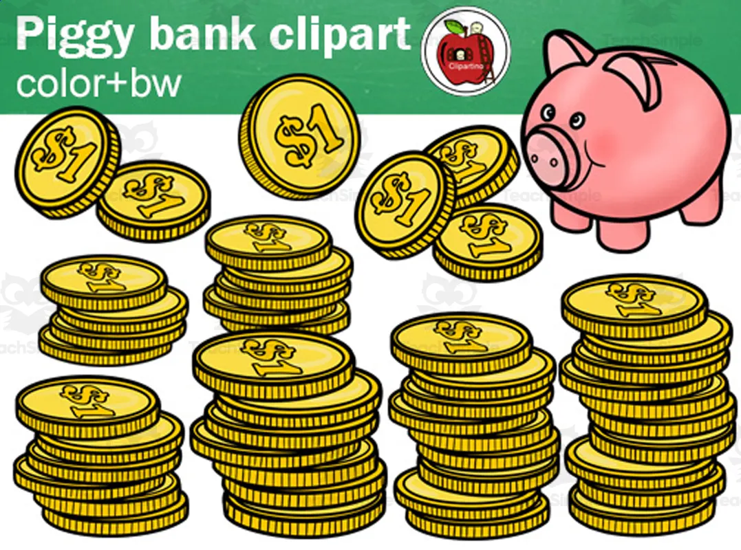 Piggy bank clipart-Coins graphics-Math clipart Counting by Teach Simple