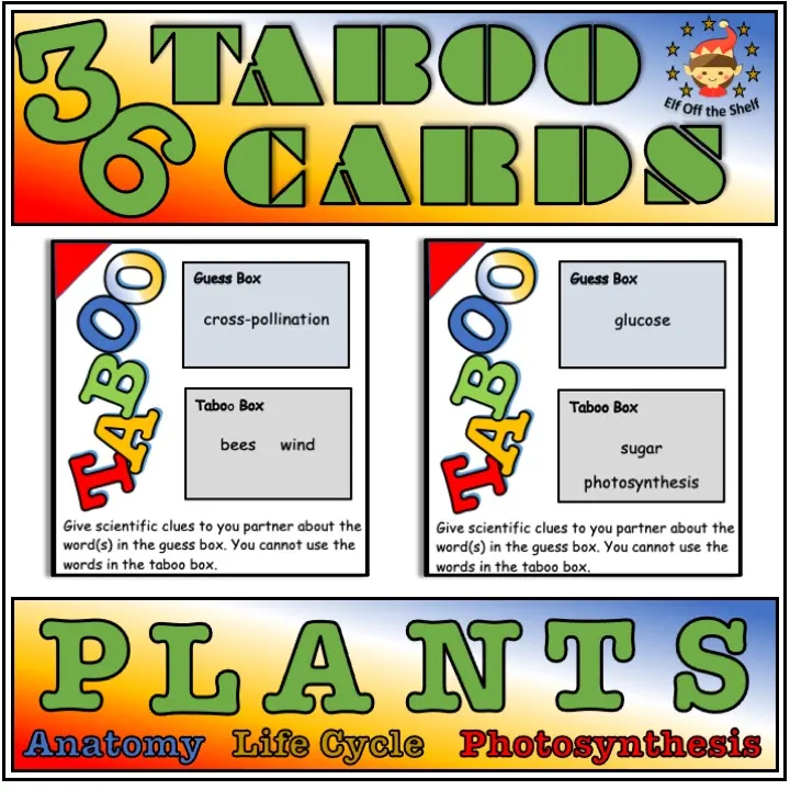 Plants - 36 Taboo Cards on Anatomy, Life Cycle and Photosynthesis ...