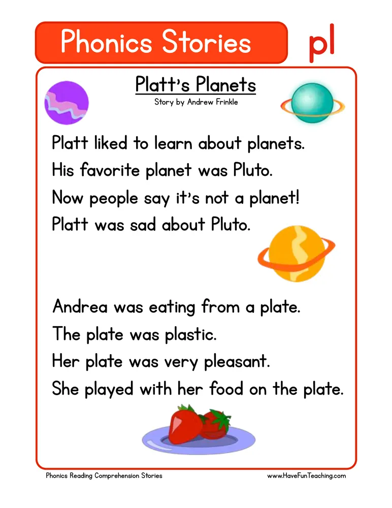 Platt's Planets PL Phonics Stories Reading Comprehension Worksheet by ...