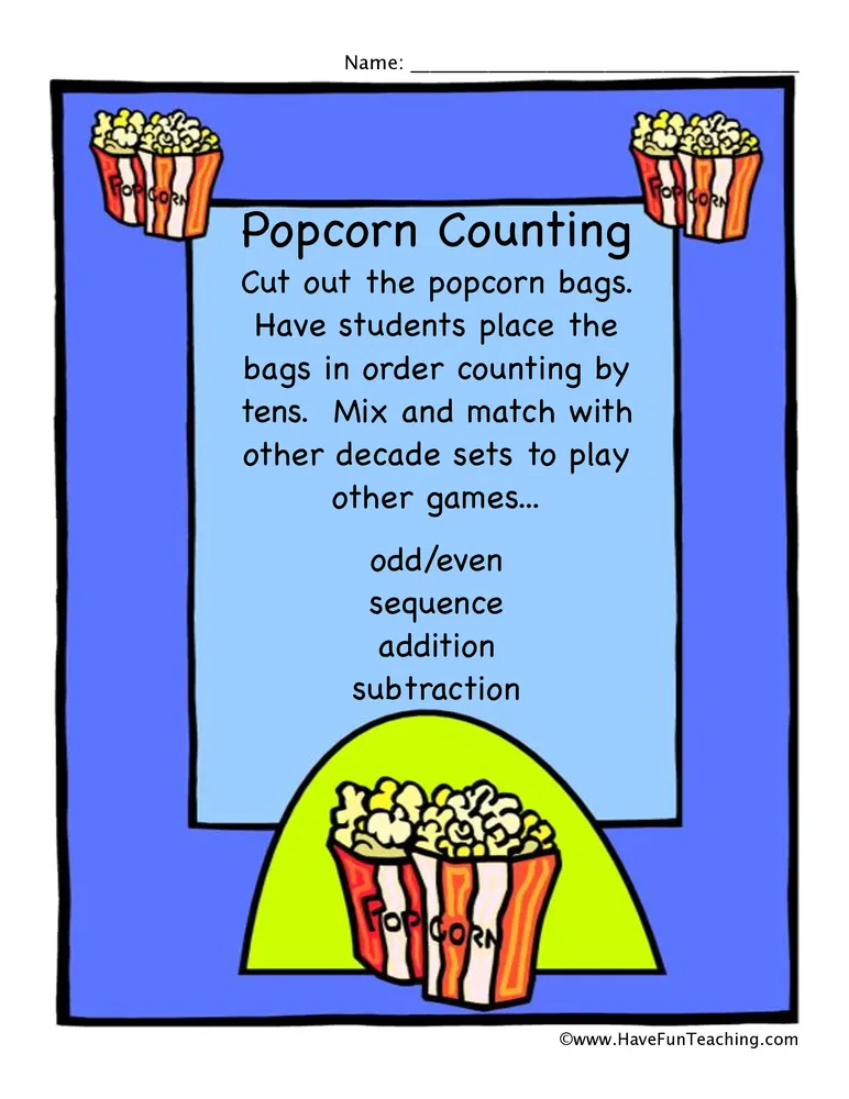Popcorn Tens Game Activity by Teach Simple