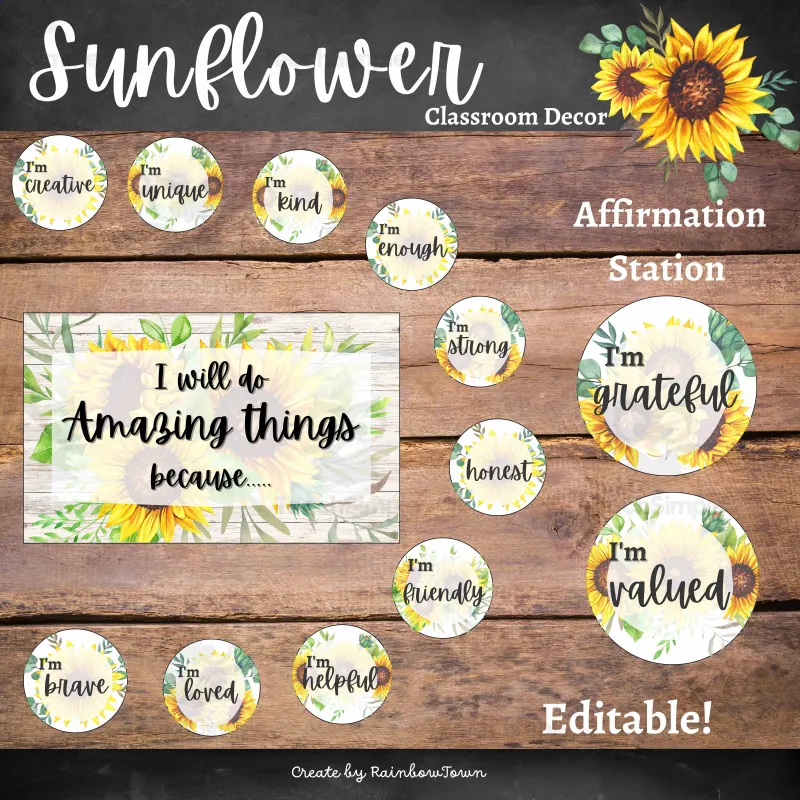 Positive Affirmation Mirror Station Cards Sunflower Theme Classroom ...