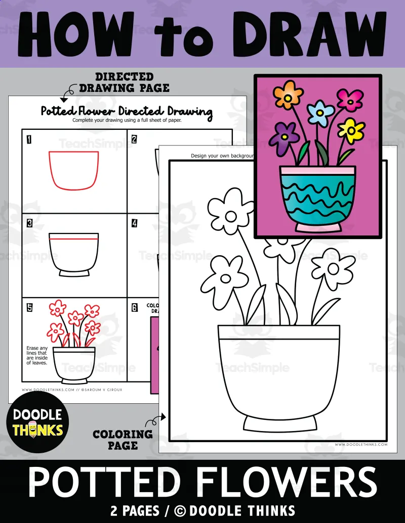 Potted Flowers Directed Drawing | How To Draw by Teach Simple